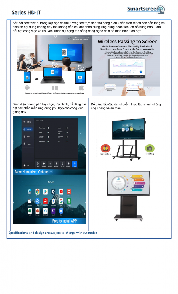Bảng Tương Tác Thông Minh 65”,75”,86”,98” Series HD-IT Dual OS -Thiết ...